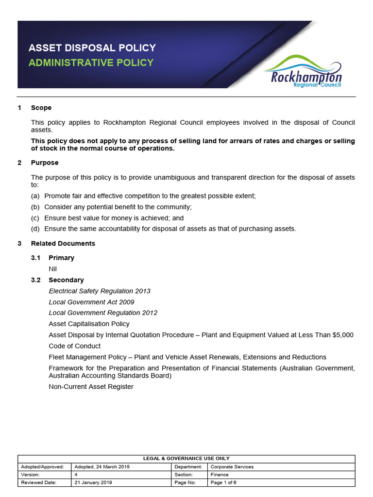 Asset Disposal Policy | Download Free PDF | Policy | Book Value