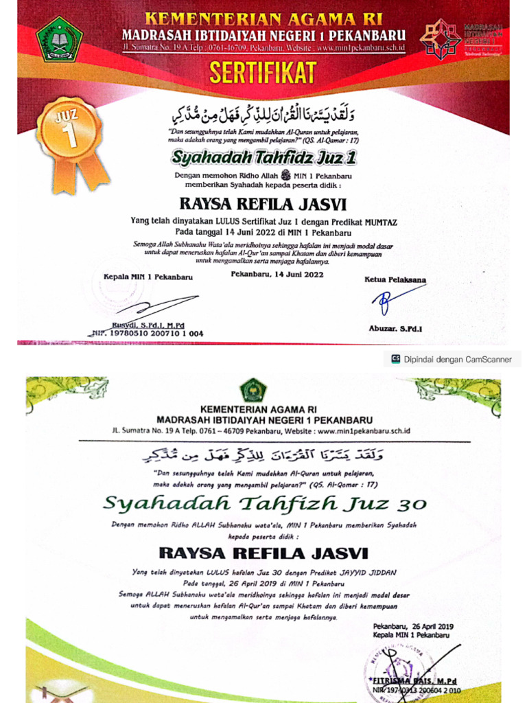 Sertifikat Tahfidz | PDF