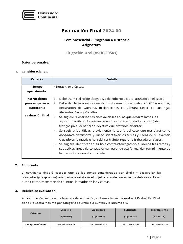Prueba - Eval. Final (Rúbrica) | PDF | Evaluación