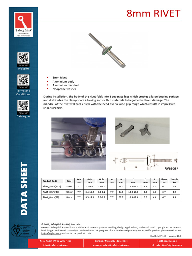 Rivets 8mm Data Sheet | PDF