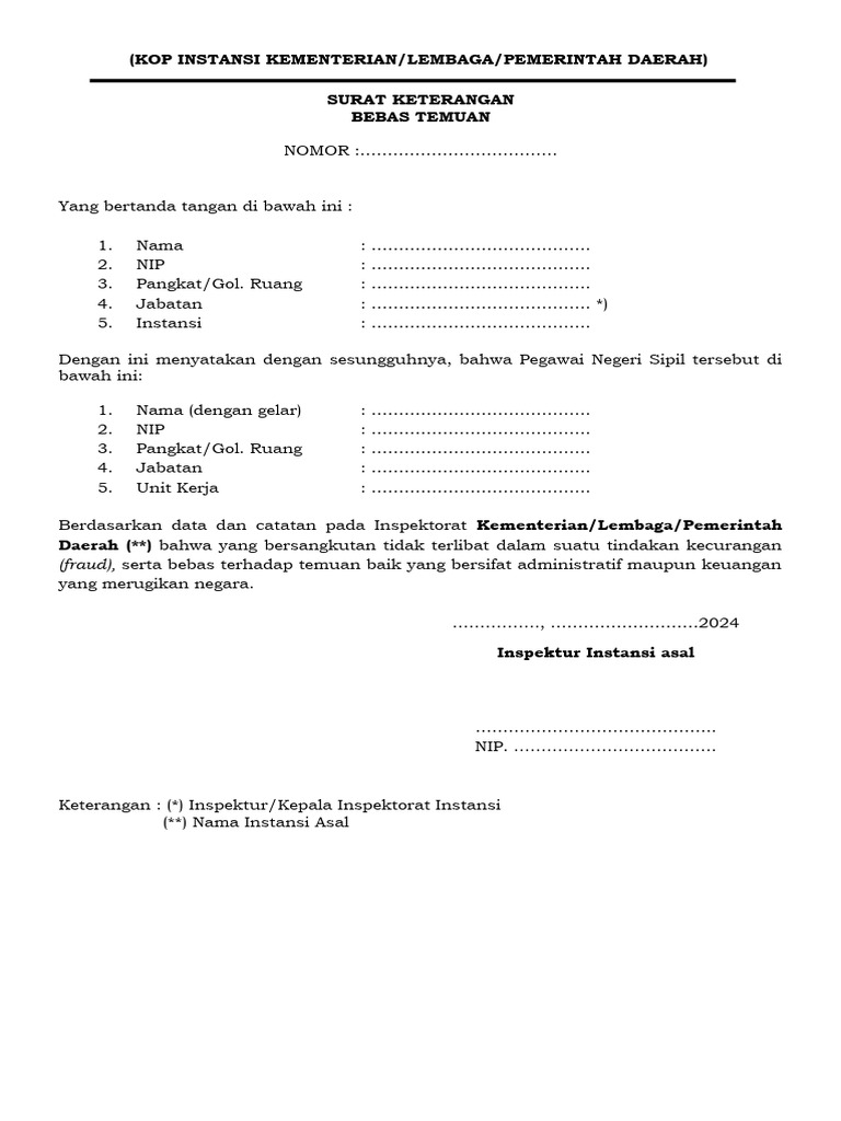 Contoh Surat Pernyataan Bebas Temuan | PDF | Hukum