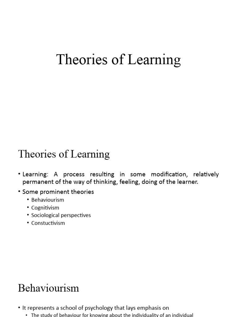 Theories of Learning | PDF | Behaviorism | Learning