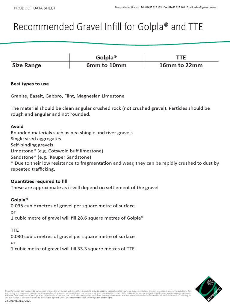 TTE and Golpla Recommended Gravel Infill | PDF | Gravel | Rocks