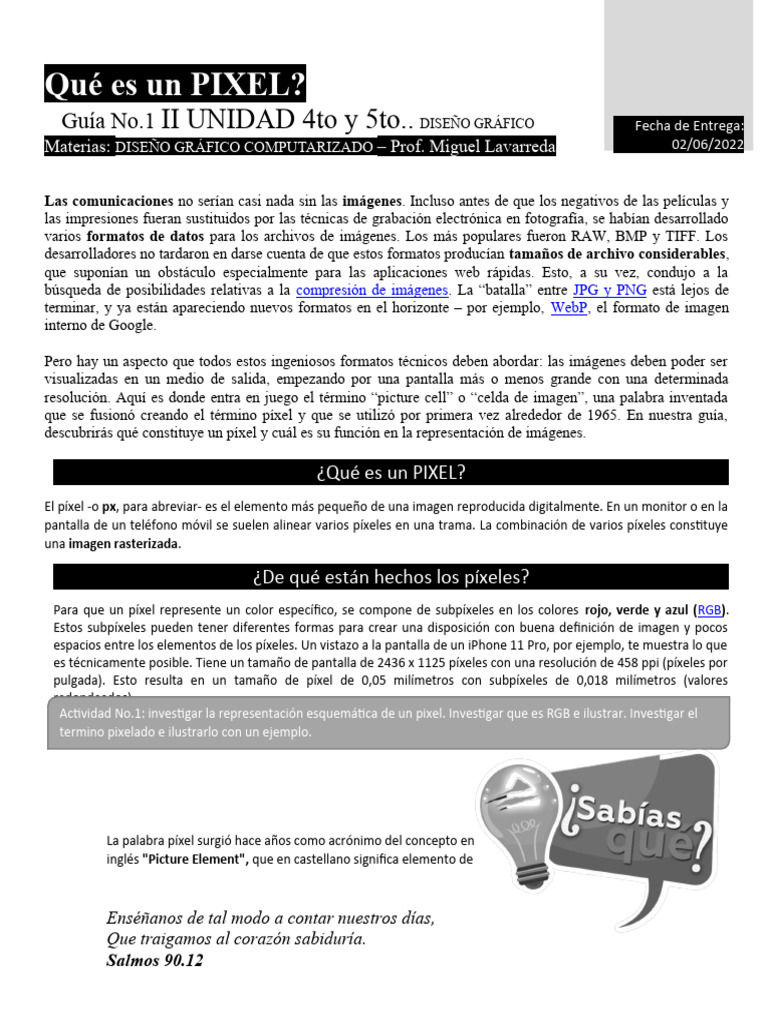 Qué Es Un PIXEL?: II UNIDAD 4to y 5to. | PDF | Píxel | Monitor de ...