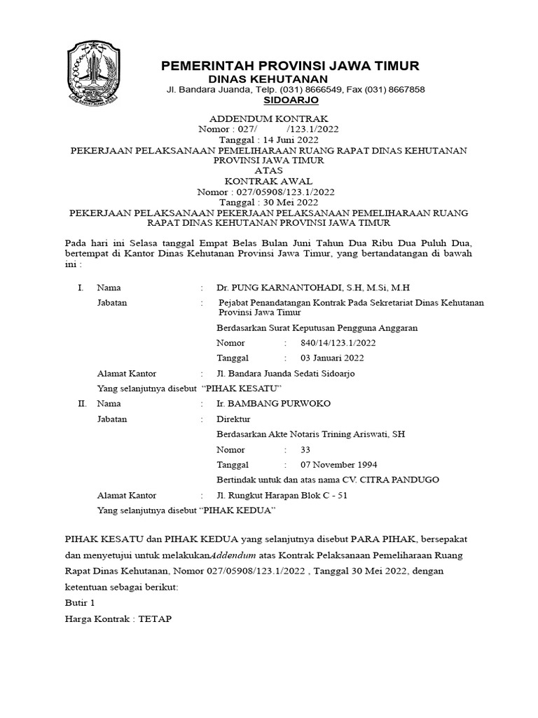 Contoh Addendum Kontrak | PDF