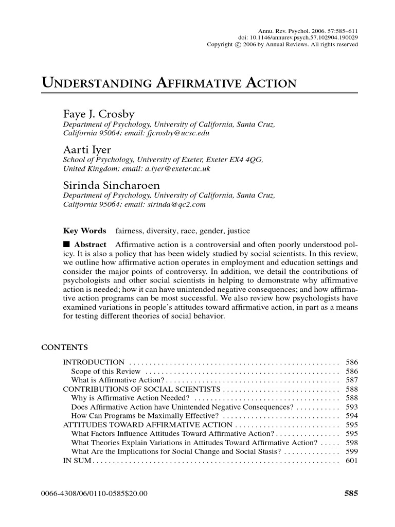 Crosby - Understanding Affirmative Action1 | PDF | Affirmative Action ...