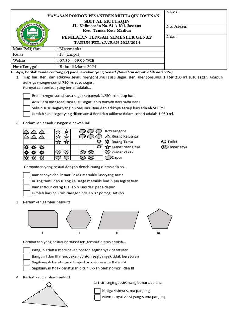 PTS Genap MTK 2024 | PDF | Griya & Taman