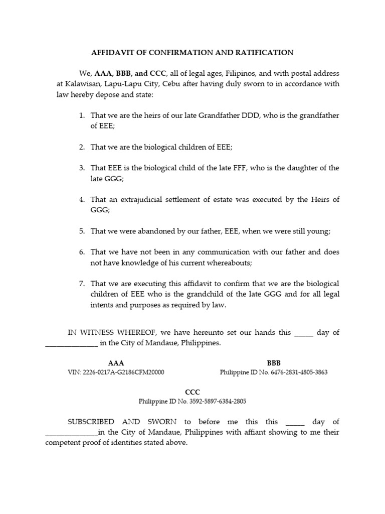 Affidavit of Confirmation and Ratification | PDF