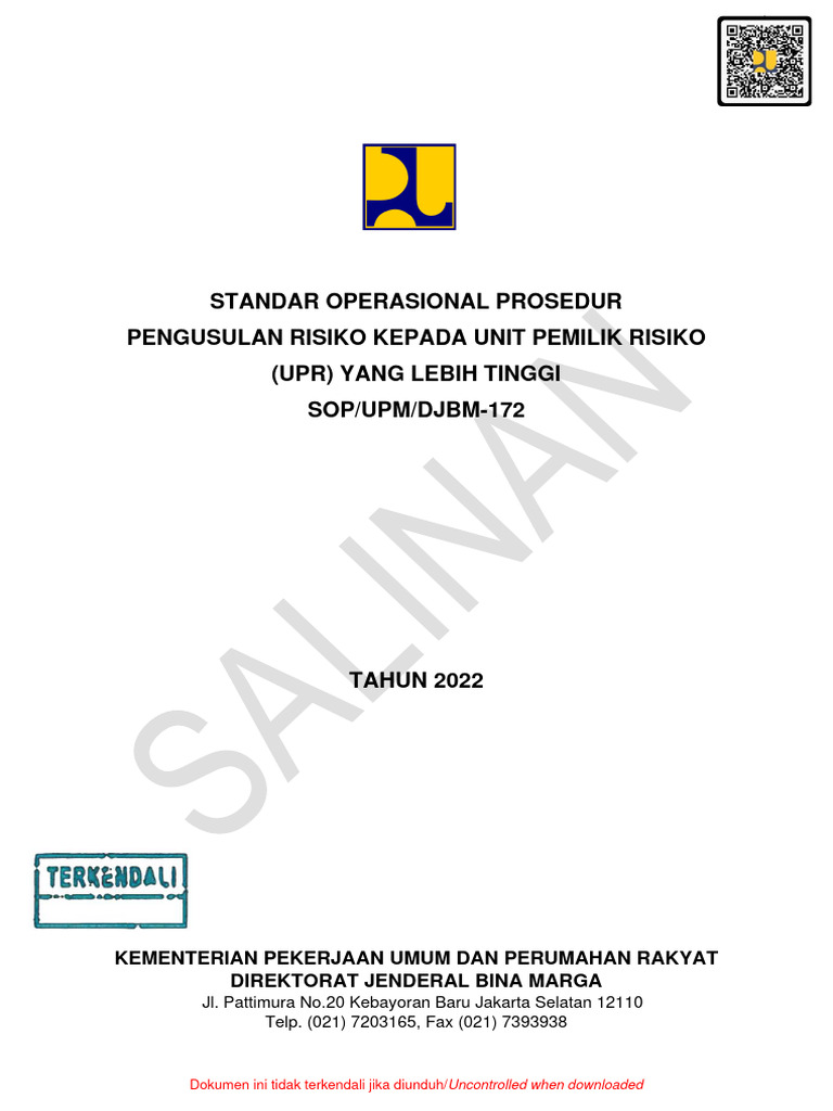 Sopupmdjbm 172 Standar Operasional Prosedur Pengusulan Risiko Kepada ...