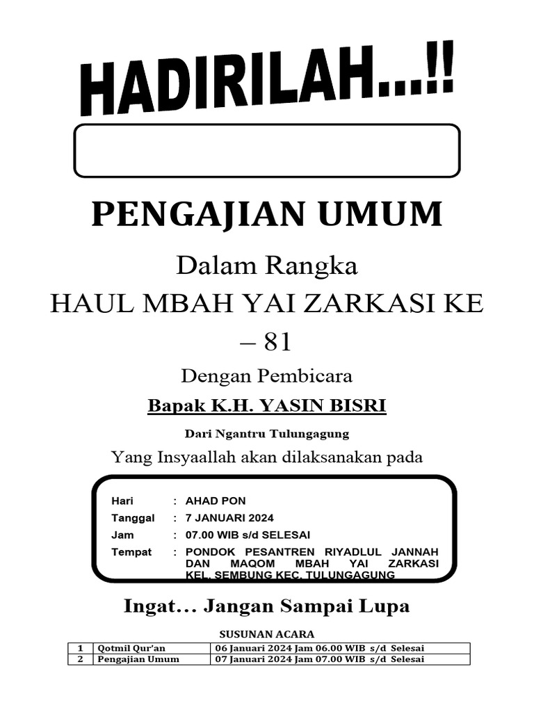 Haul Mbah Yai Zarkasi ke-81 | PDF