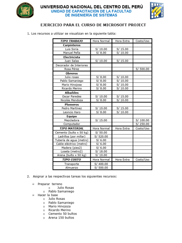 2° Parte Ejercicio para El Curso de Microsoft Project Fis | PDF