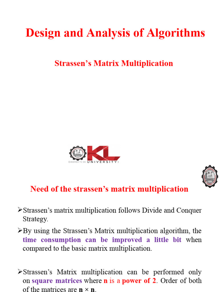 10 Strassens Matrix Multiplication | PDF | Matrix (Mathematics) | Mathematical Logic