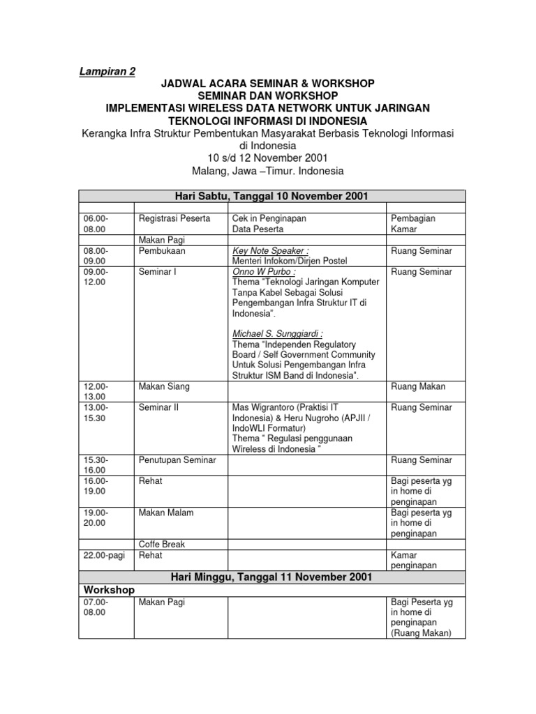 Jadwal Acara Seminar | PDF | Wireless Lan | Local Area Network