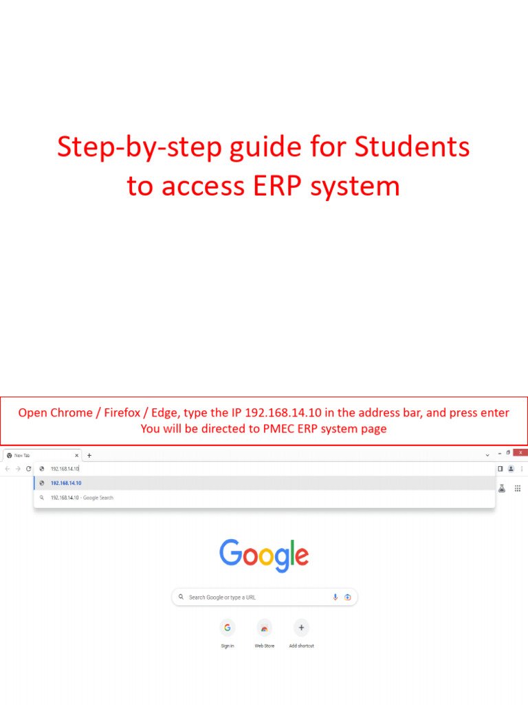 Accessing PMEC ERP System: Student Guide | PDF | Computers