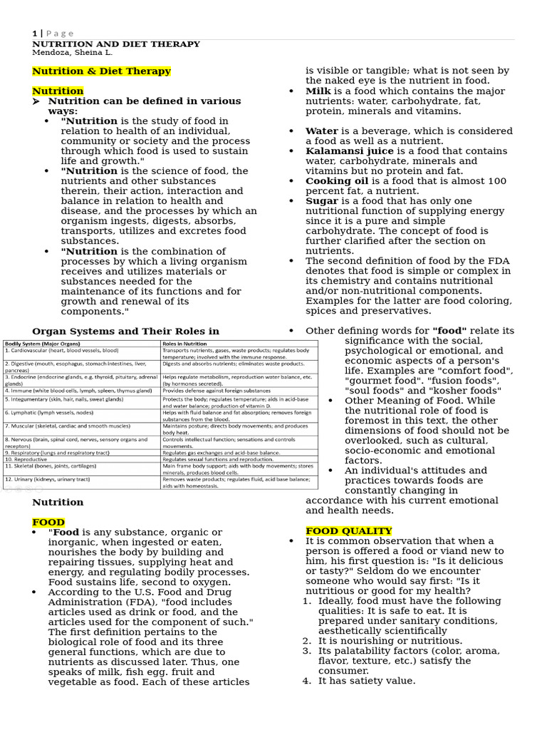 NUTRITION AND DIET THERAPY Midterm Reviewer | Download Free PDF ...