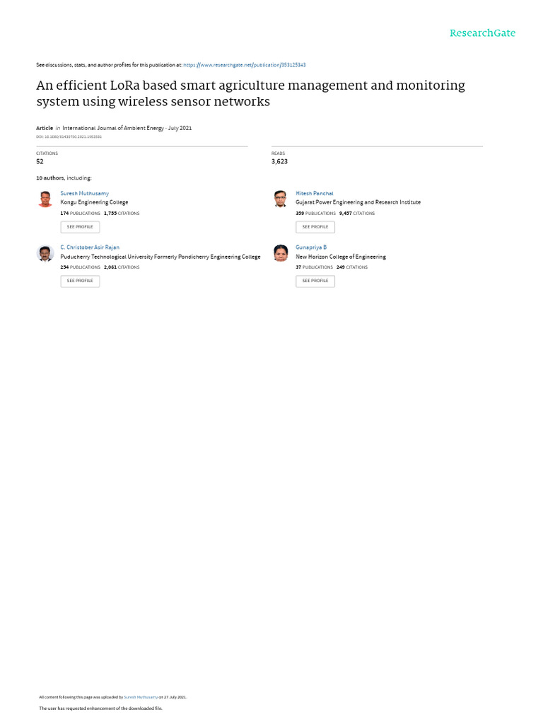 An Efficient Lora Based Smart Agriculture Management and Monitoring System Using Wireless Sensor ...