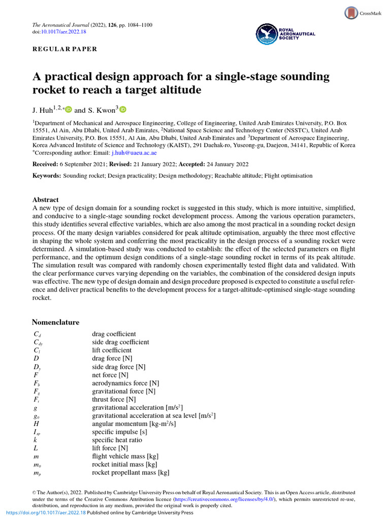 A Practical Design Approach For A Single Stage Sounding Rocket To Reach ...
