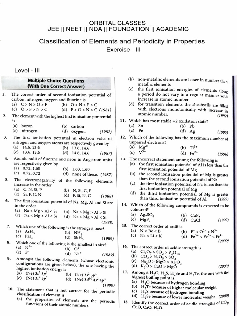 Periodic Table JEE Advanced - 10.06.2023 | PDF | Periodic Table ...