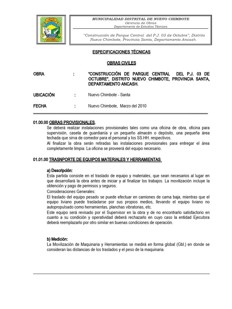 Especificaciones Tecnicas Obras Civiles | Descargar gratis PDF | Demolición | Hormigón