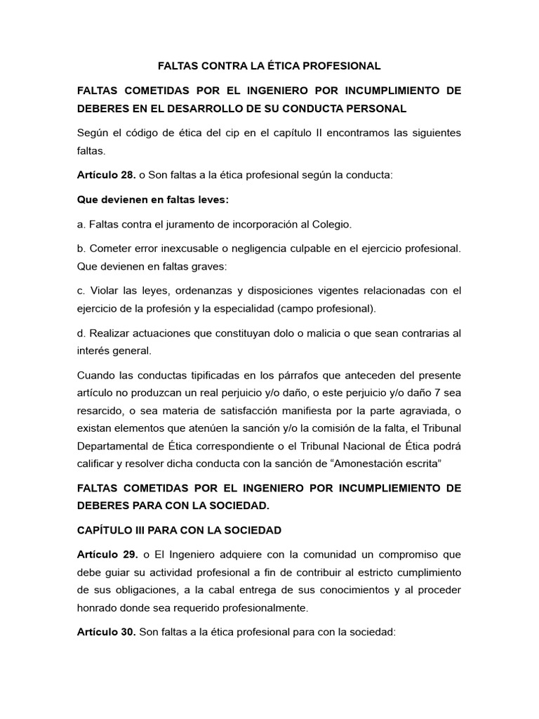 Faltas Contra La Ética Profesional | PDF | Intención (Derecho Penal) | Ética profesional