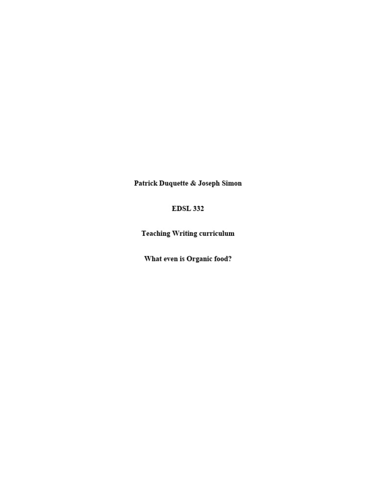 Final - Edsl 332 Writing Curriculum | PDF | Organic Foods | Agriculture