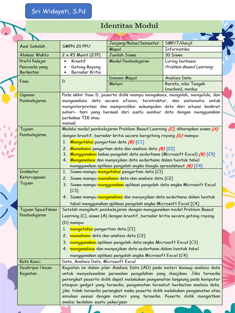 Modul Ajar Informatika Analisis Data Sri W | PDF