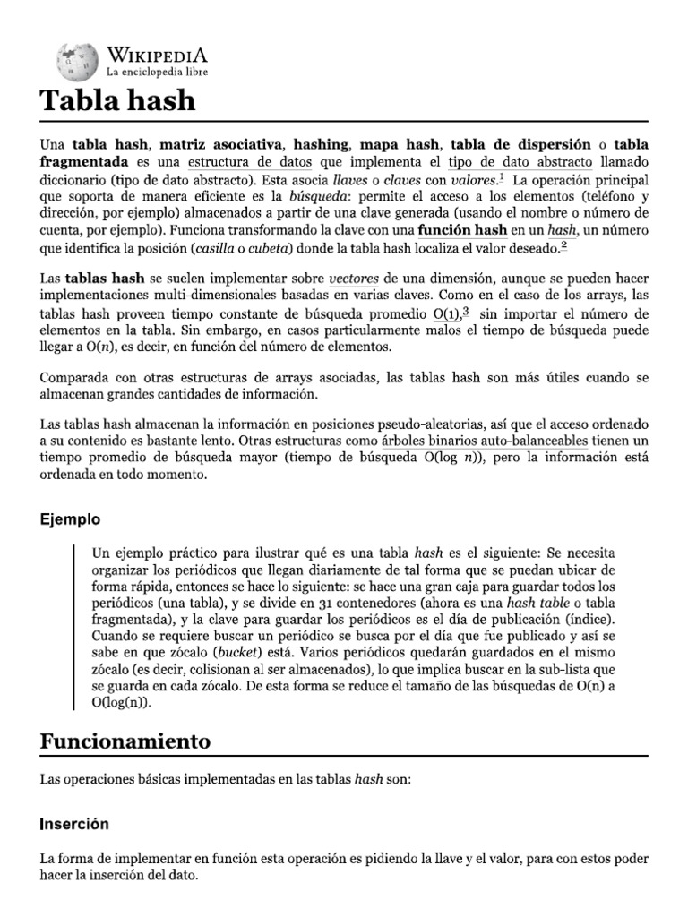 Tabla Hash - Wikipedia, La Enciclopedia Libre | PDF