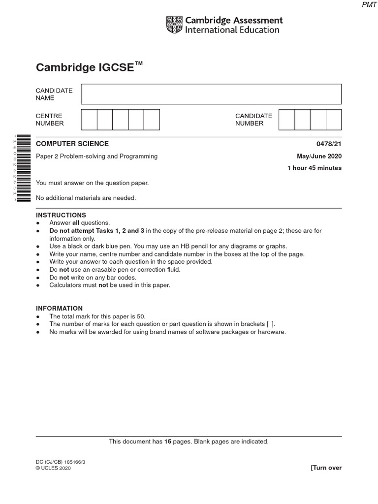 June 2020 (v1) QP - Paper 2 CAIE Computer Science GCSE | PDF