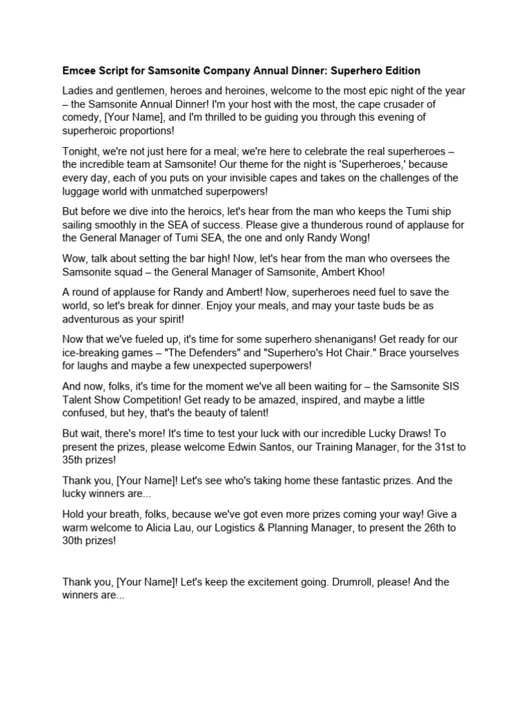 Emcee Script For Company Annual Dinner | PDF