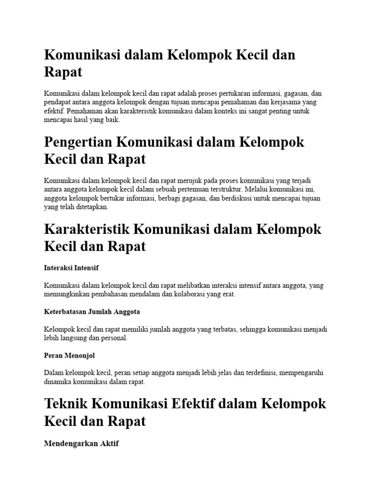 Komunikasi Dalam Kelompok Kecil Dan Rapat | PDF