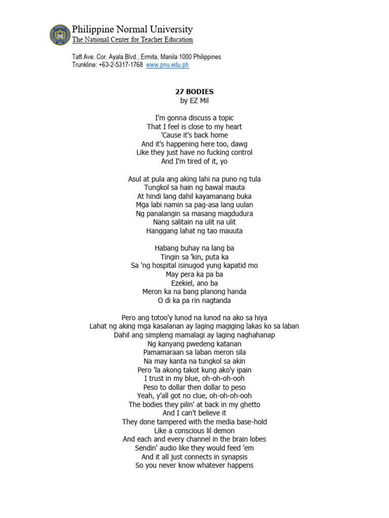 Song Lyrics For Literary Analysis | PDF