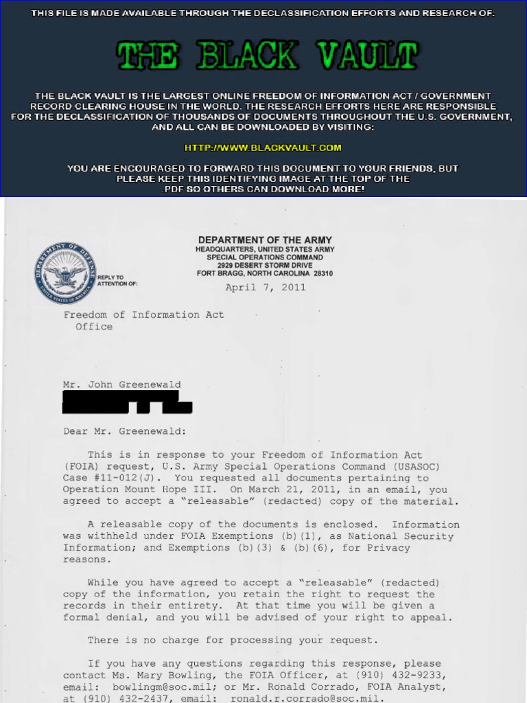 Operation Mount Hope III FOIA Response | PDF | Freedom Of Information ...
