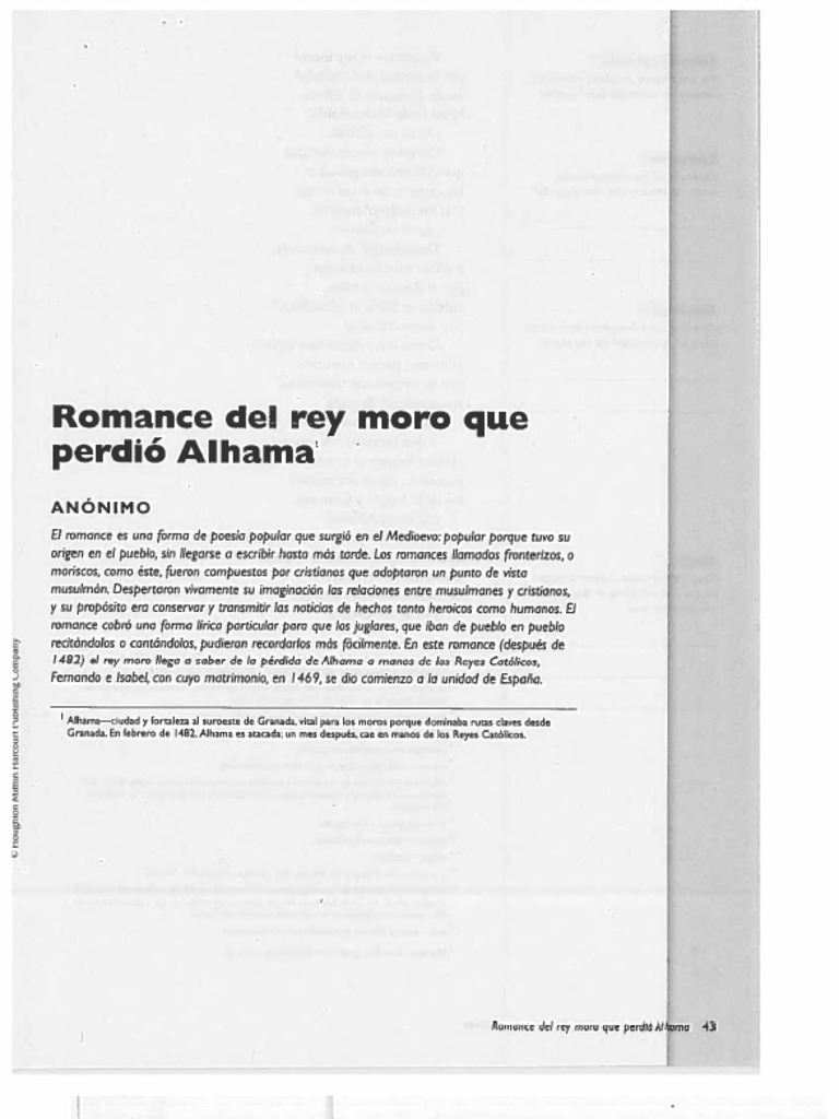 Romance Del Rey Moro Quiz | PDF