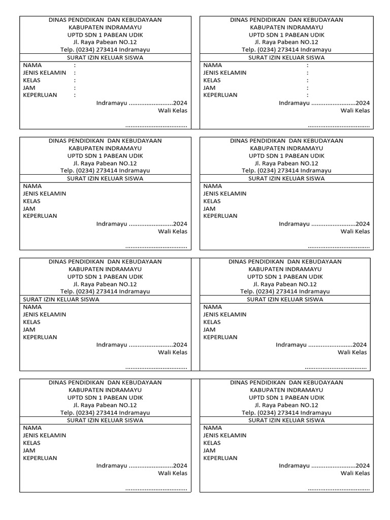 Surat Izin Keluar Siswa | PDF
