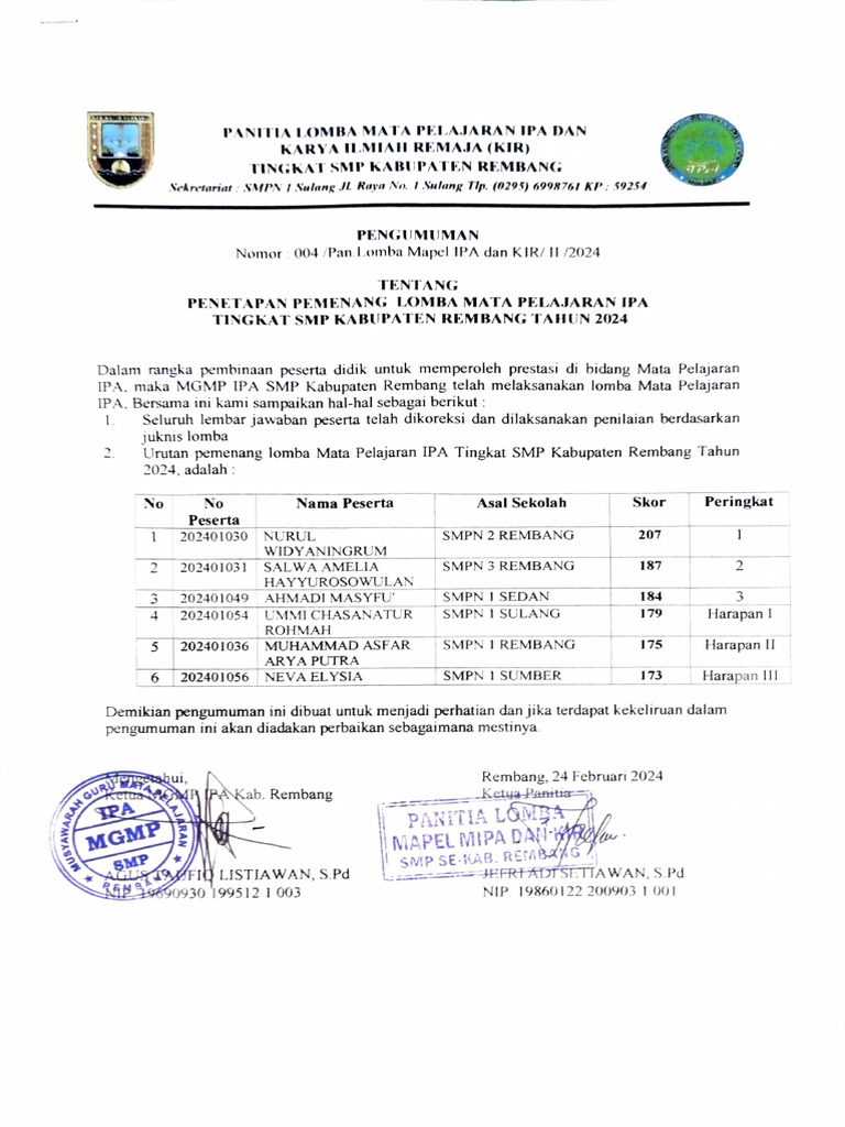 Pengumuman Lomba Mapel | PDF