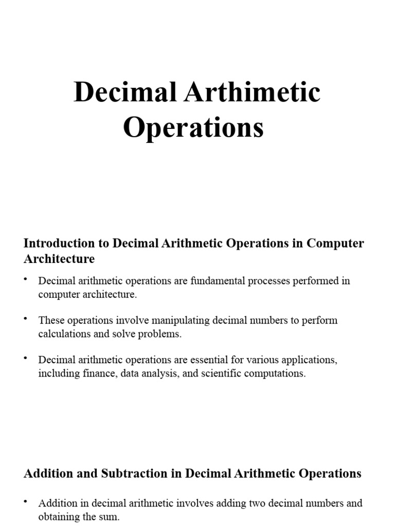 Decimal Arthimetic Operations in Computer Architecture | PDF
