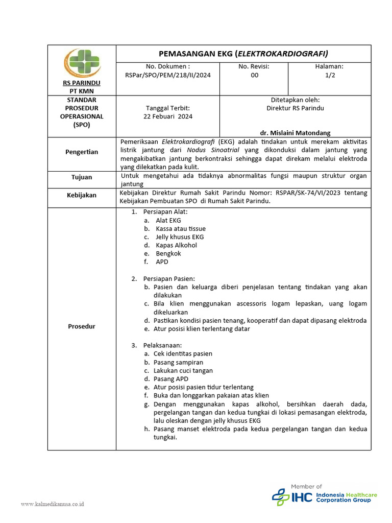 SPO Pemasangan EKG | PDF