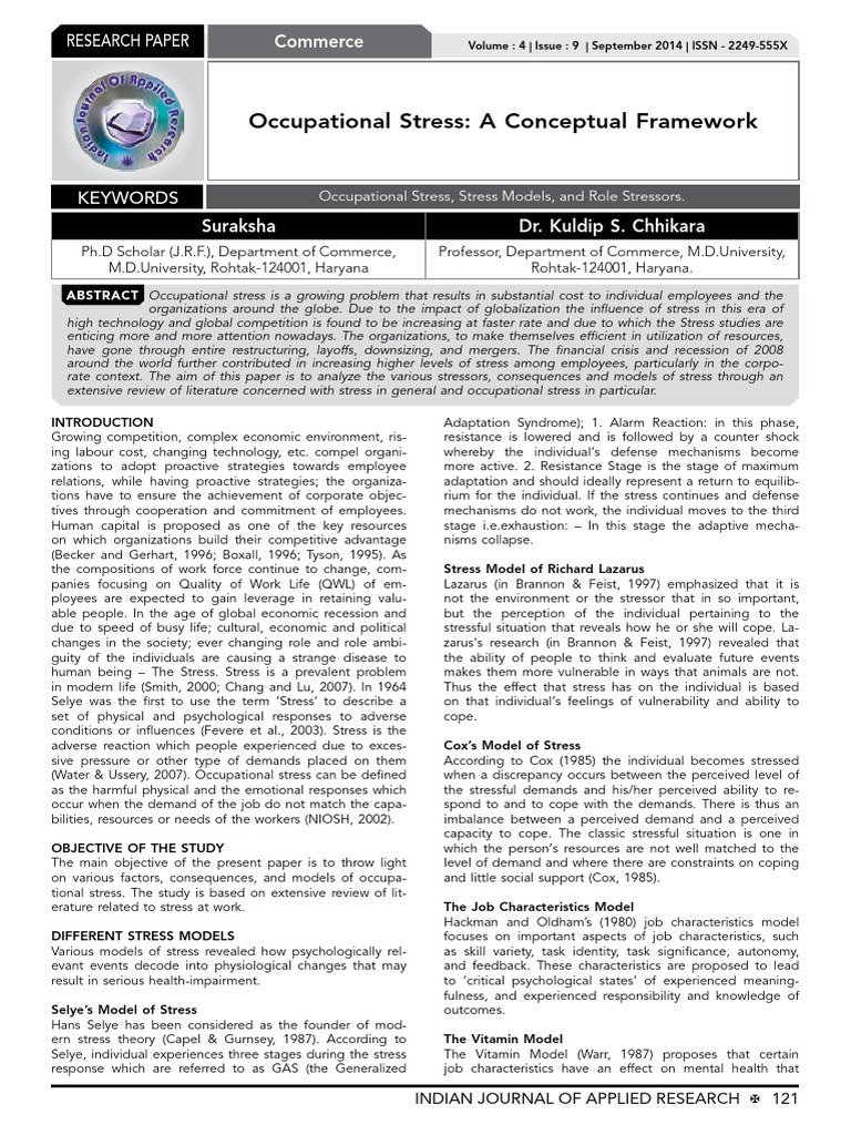 Occupational Stress: Key Models & Factors | PDF | Stress (Biology ...