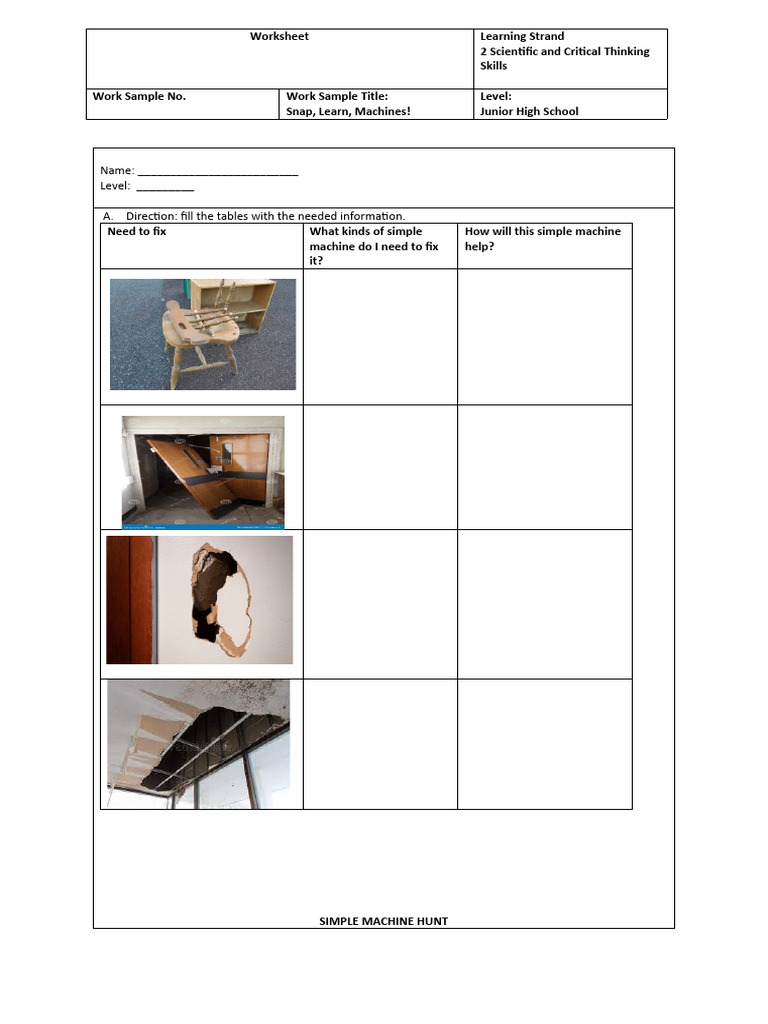 simple machine- worksheet | PDF | Machines | Tools
