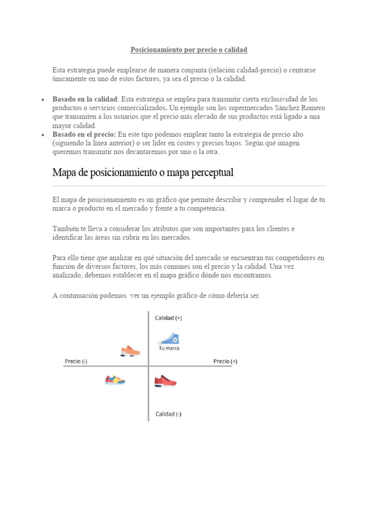 Estrategias de Posicionamiento: Precio vs. Calidad | PDF | Calidad ...