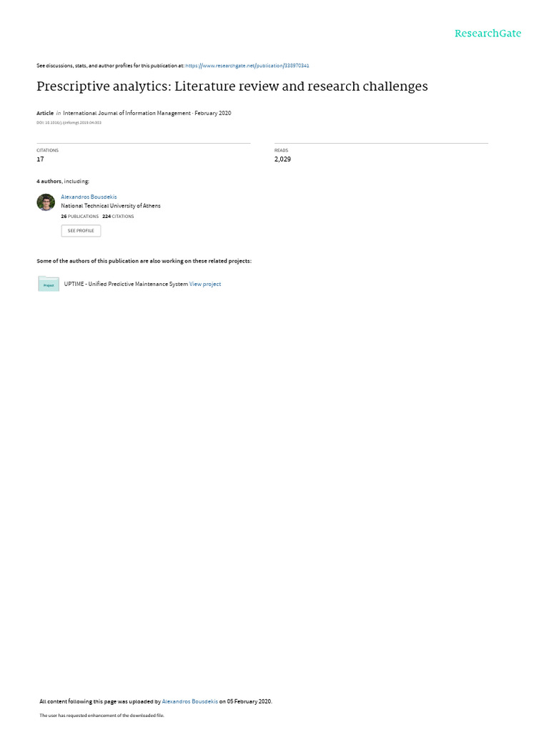 1 VVG Predictive Prescriptive Analytics Literaturereviewandresearchchallenges | PDF | Analytics ...