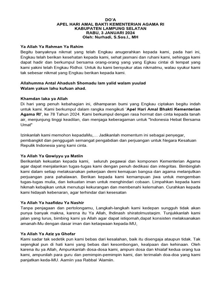 Doa Hab Kemenag Ke 78 Tahun 2024 | PDF | Agama & Spiritualitas