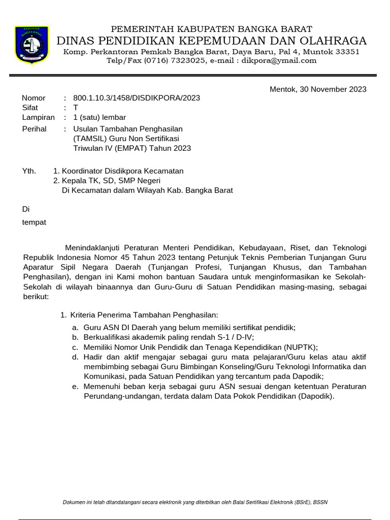Surat Pemberkasan Tamsil Triwulan Iv Tahun 2023 Pdf