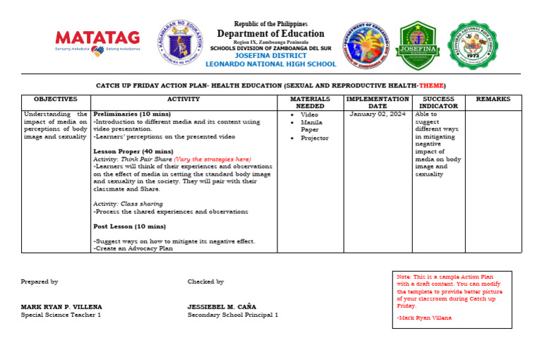 CATCH UP FRIDAY SAMPLE ACTION PLAN - Draft | PDF