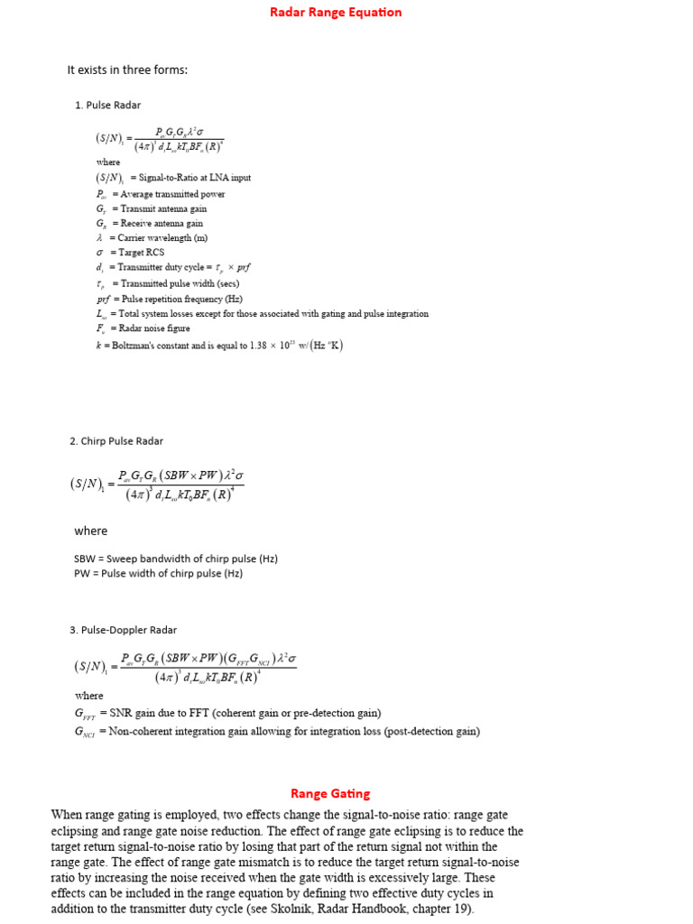 Radar Range Equation Overview | PDF