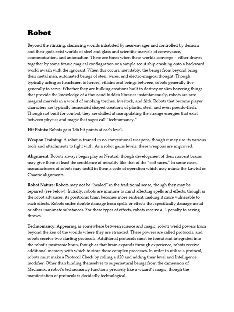 Homebrew Class - Robot | PDF | Robot | Robotics