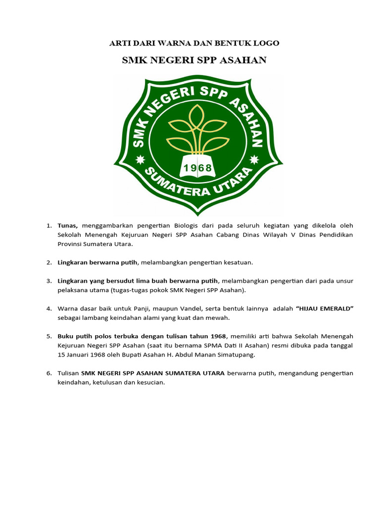 Arti Dari Warna Dan Bentuk Logo SMKN SPP Asahan | PDF