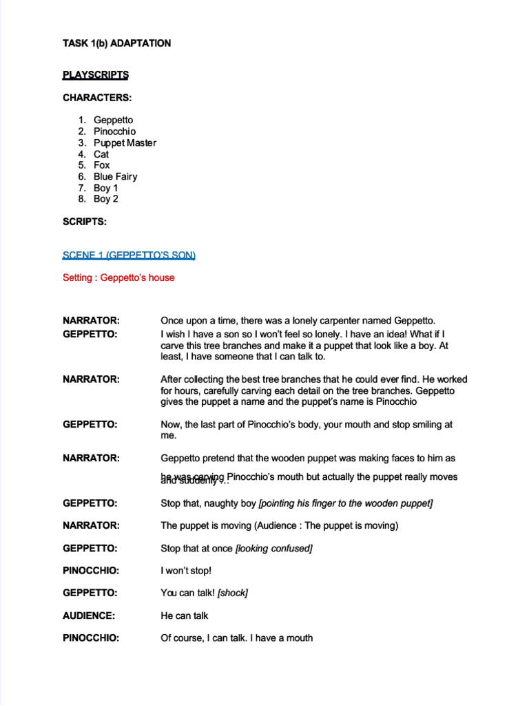 PDF Pinocchio Script - Compress | PDF | Pinocchio | Fictional Puppets