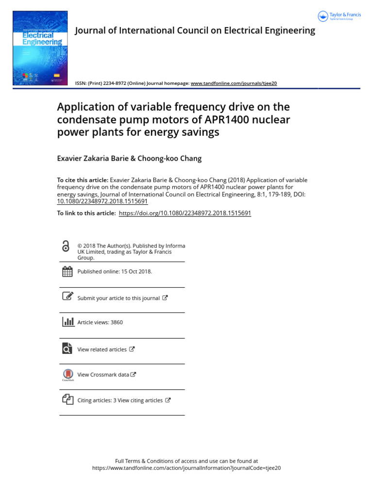 Application of Variable Frequency Drive On The Condensate Pump Motors of APR1400 Nuclear Power ...