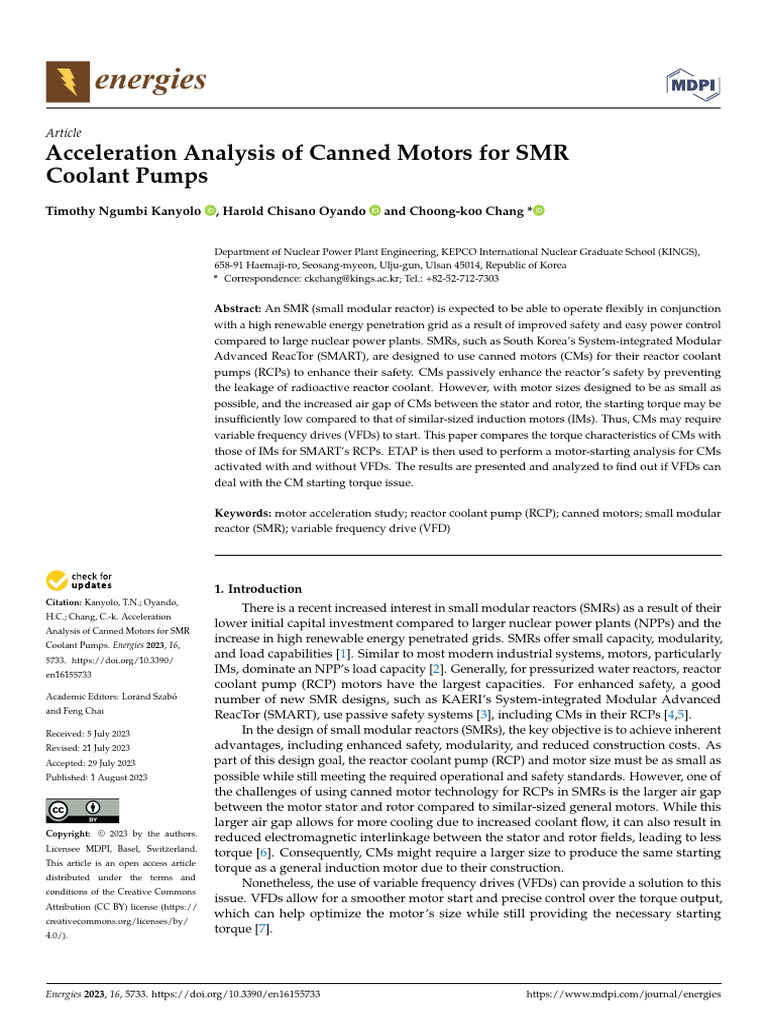 Acceleration Analysis of Canned Motors For SMR Coolant Pumps | PDF ...